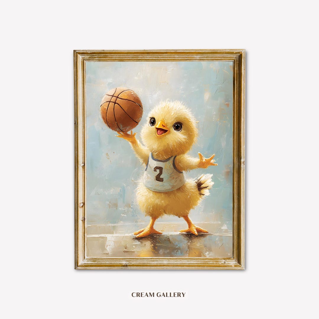 Funny Chicken Basketball Art Print: Whimsical Farmhouse Nursery Decor ...