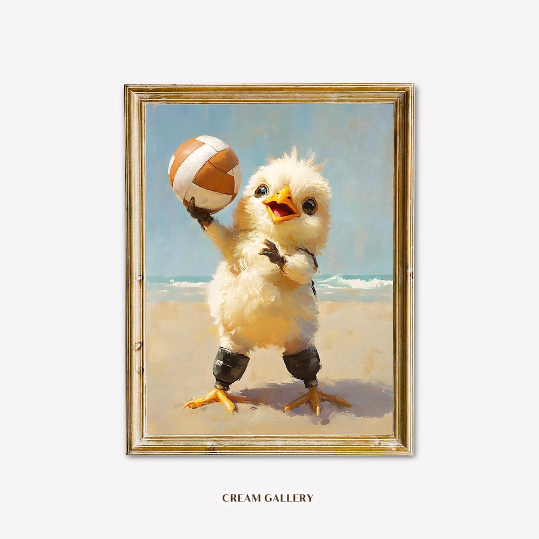 Funny Chicken Beach Volleyball Print: Whimsical Nursery Art (digital ...