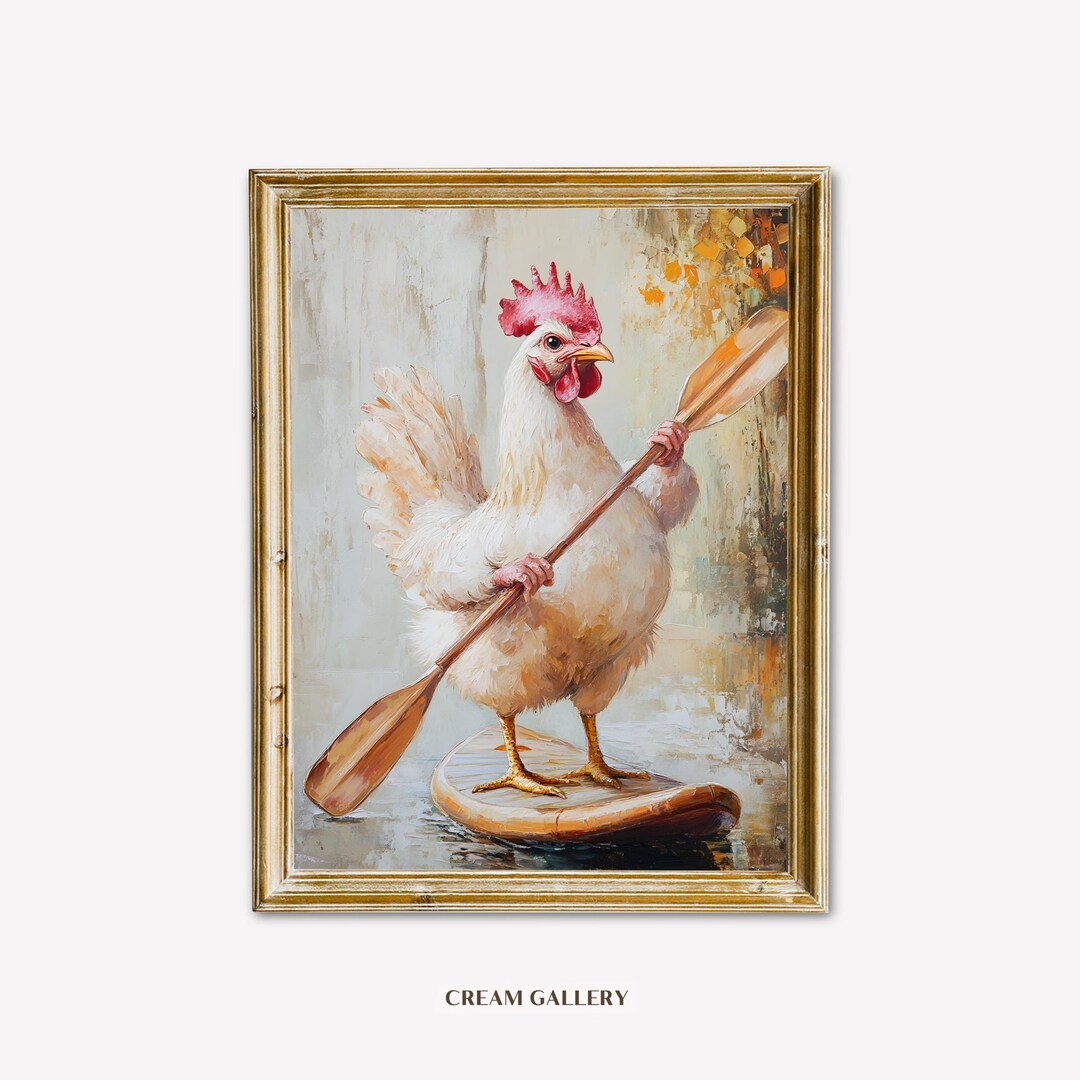 Whimsical Chicken Paddle Board Art Print: Rustic Farmhouse Decor ...