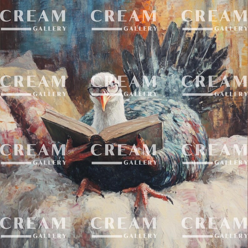 Whimsical Turkey Reading Art Print: Cozy Thanksgiving Decor (digital ...