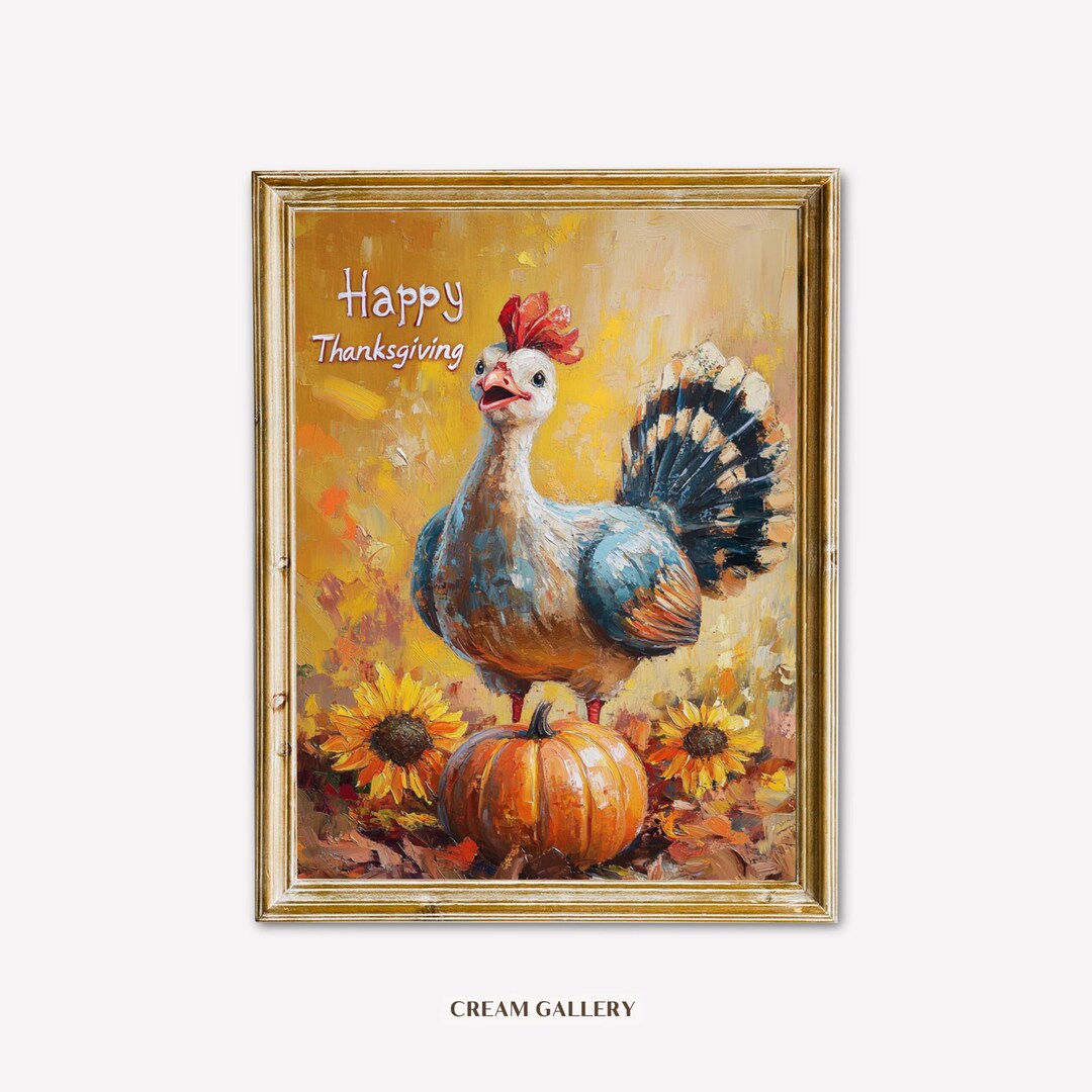 Happy Thanksgiving, Give Thanks Wall Art, Fall Turkey Vintage Oil ...