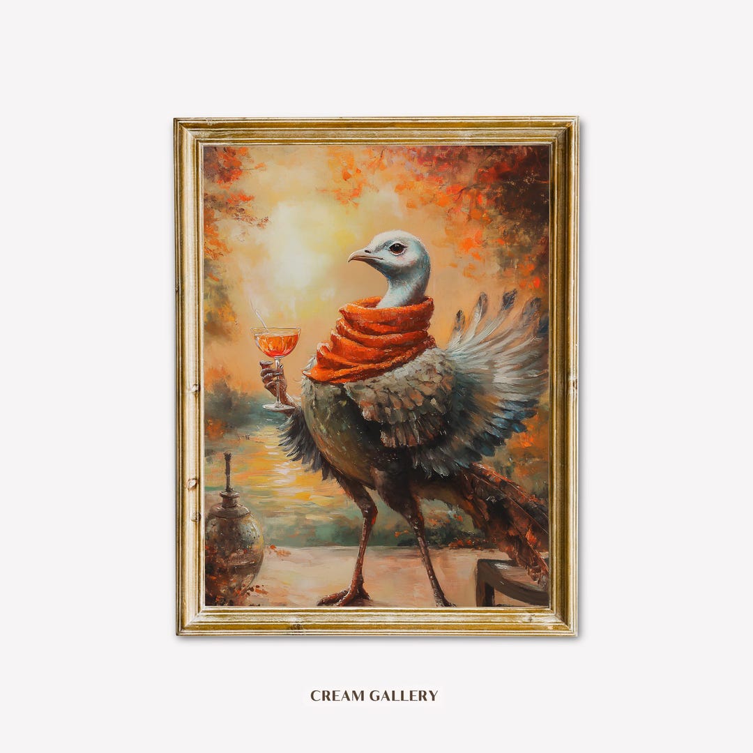 Funny Fall Turkey Vintage Oil Panting , Turkey Character in Autumn ...