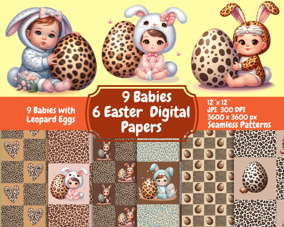 Leopard Print Easter Baby Clipart, Seamless Patterns (PNG, JPG) - Etsy