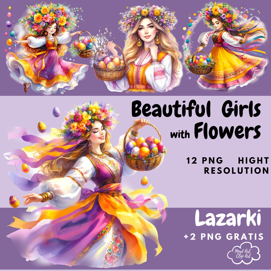 Bulgarian Girls Clipart, Girls With Flowers, LAZARKI, Orthodox Easter ...