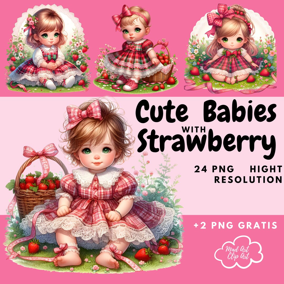 Cute Girls With Strawberry, 26 Babies Clipart, Scrapbooking,strawberry ...