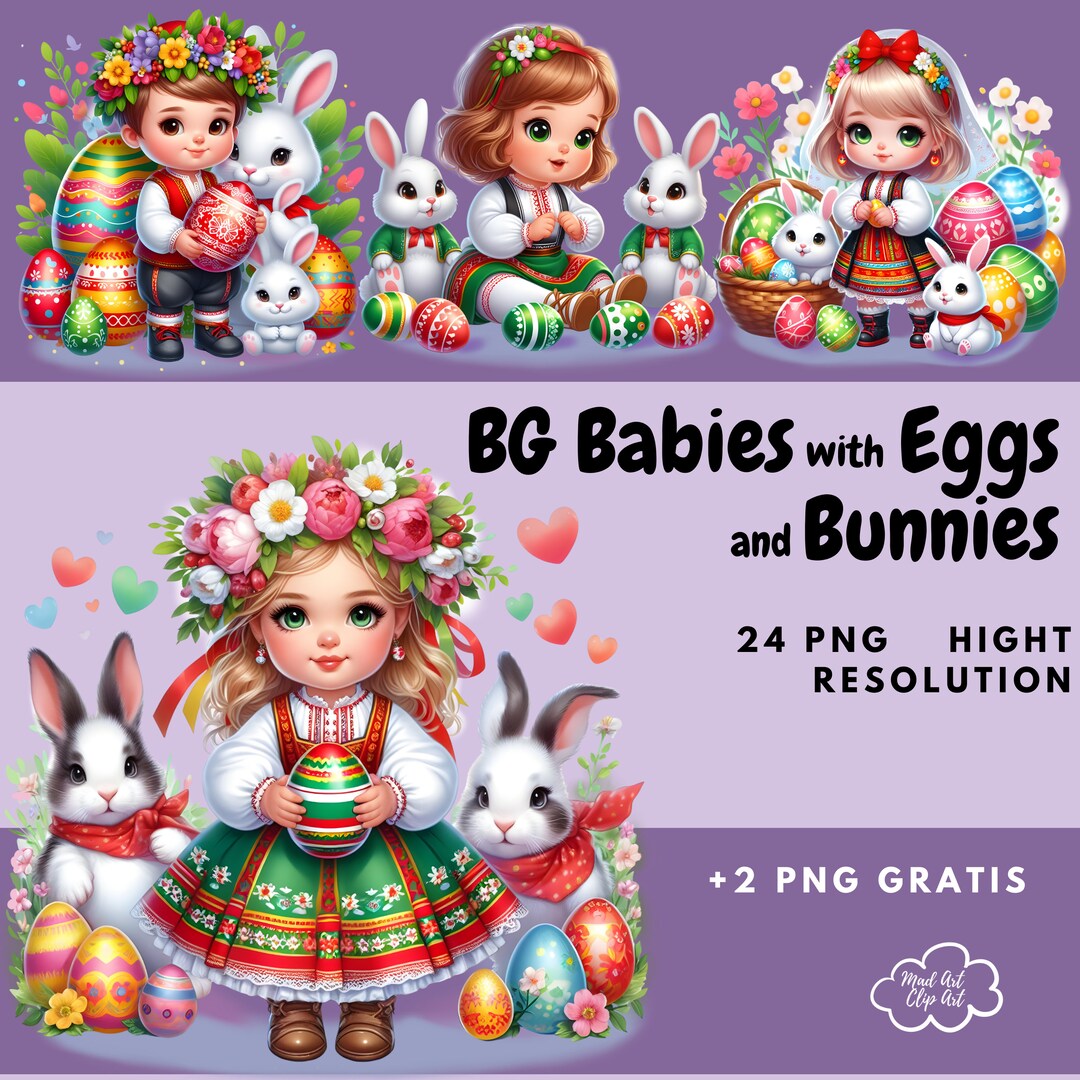 BG Babies With Eggs and Bunnies, Lazarki,orthodox Easter,bulgarian ...