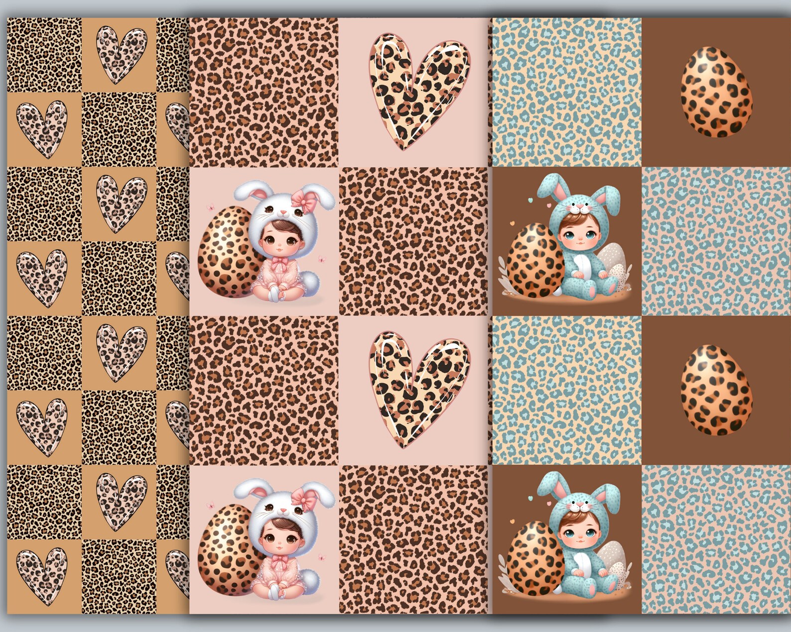 Leopard Print Easter Baby Clipart, Seamless Patterns (PNG, JPG) - Etsy