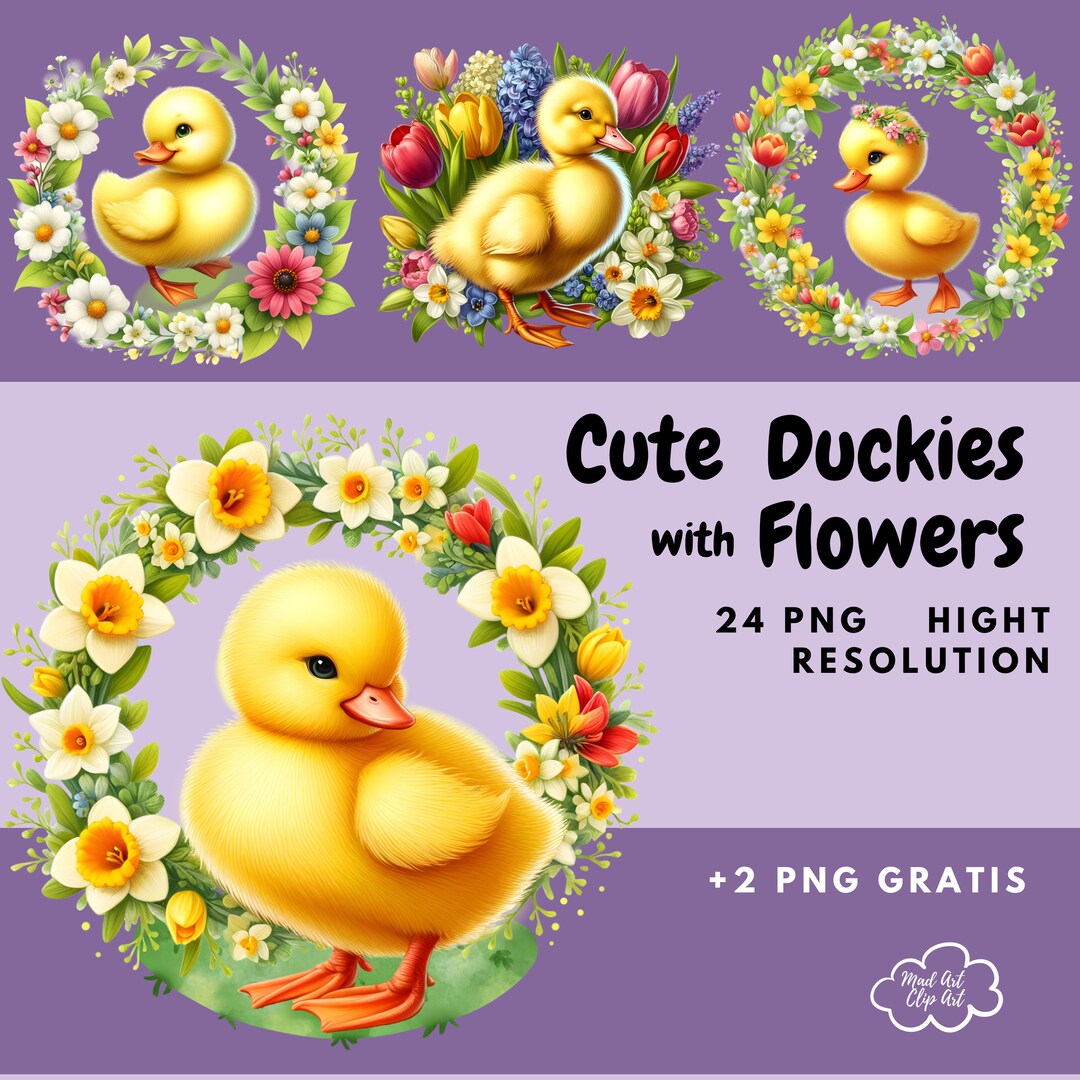 Cute DUCKIES With FLOWERS, Easter Clipart, Cute Baby Duck Clipart ...
