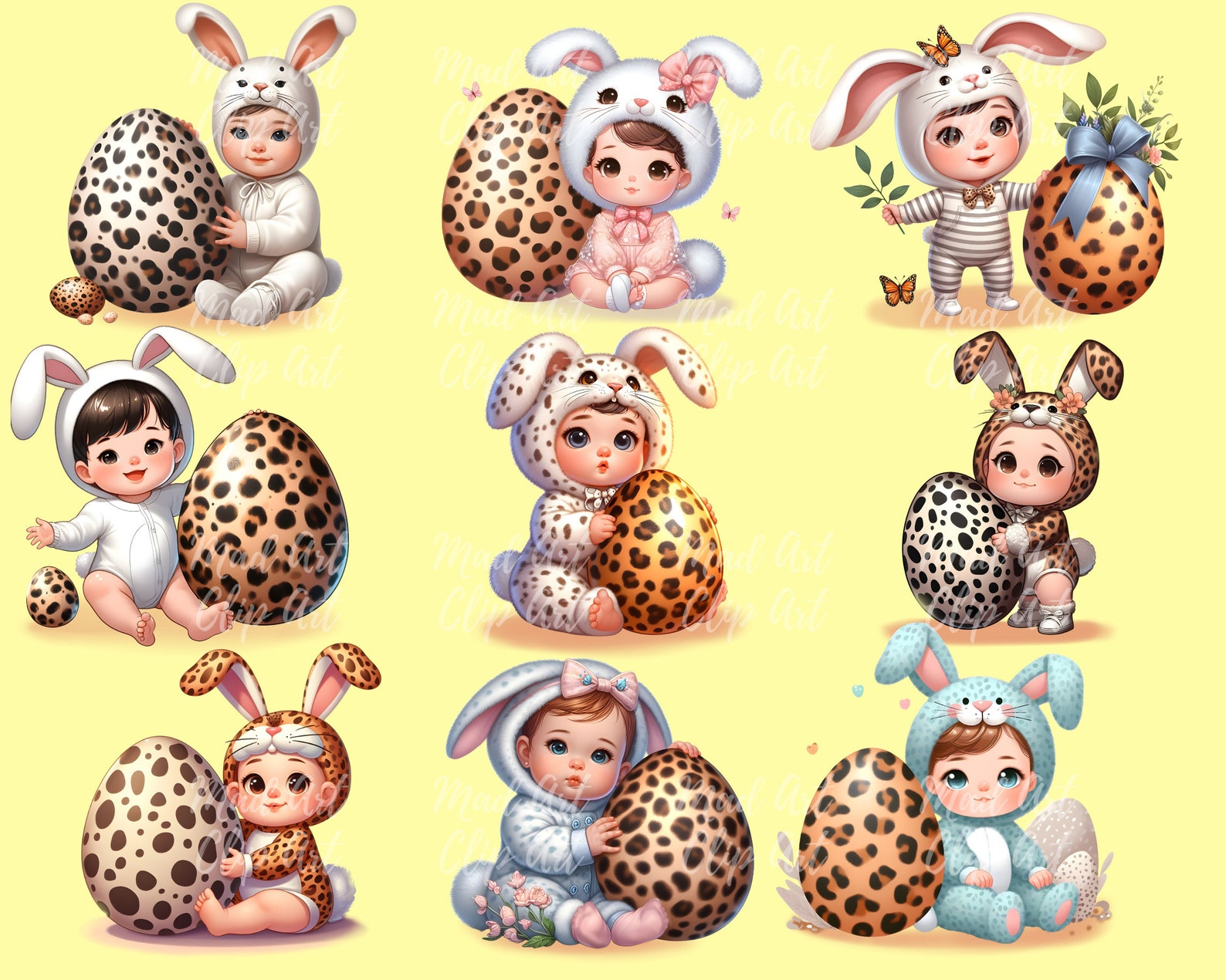 Leopard Print Easter Baby Clipart, Seamless Patterns (PNG, JPG) - Etsy