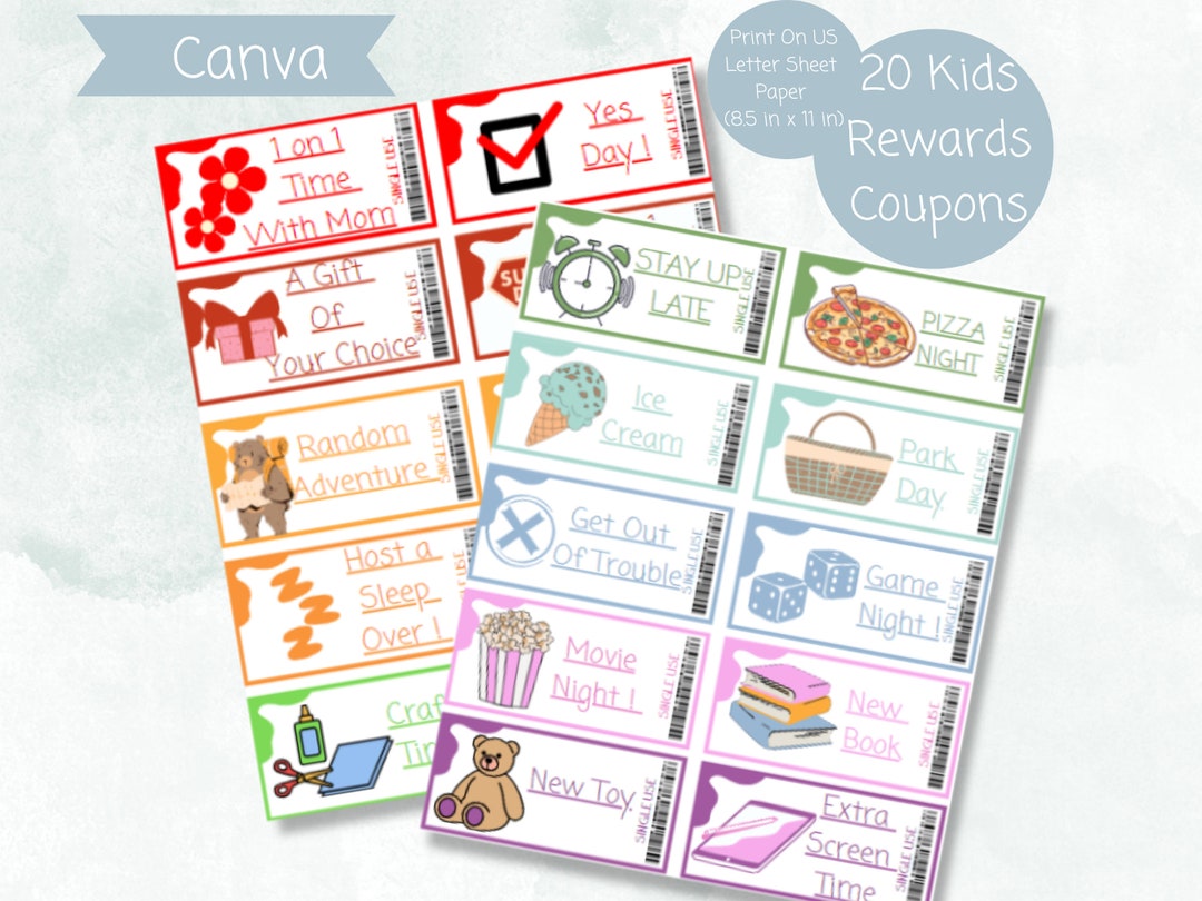 Kids Reward Coupon Printable, Reward Coupons for Boys and Girls, Pre ...