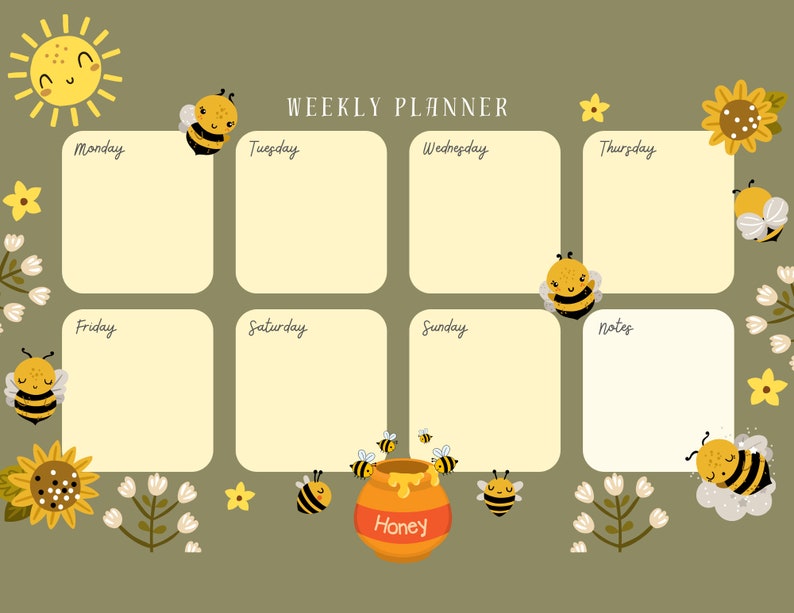 Honey Bee Weekly Planner, Stay Organized in Style With This Super Cute ...