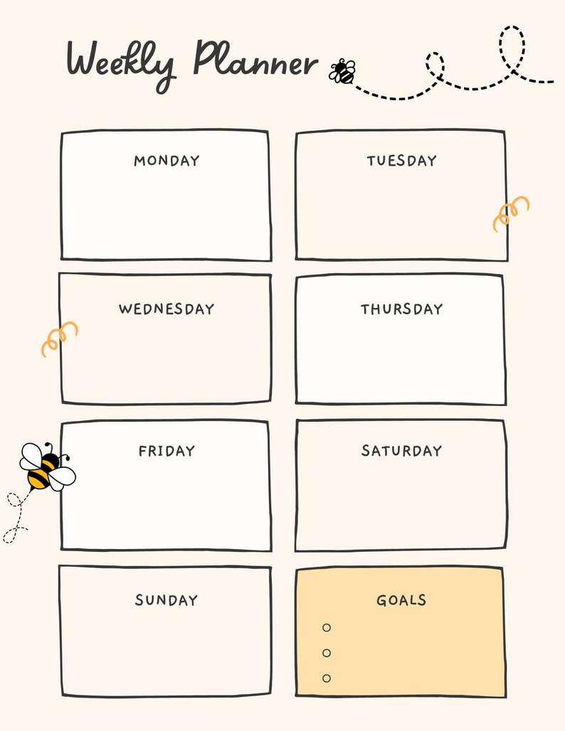 Super Cute Bee Weekly Planner, Bees, Digital Download - Etsy