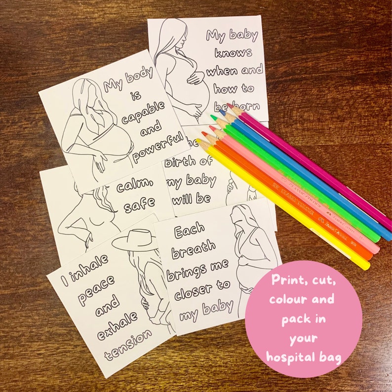 Positive Birth Affirmation Colouring Cards DIGITAL Download, Pregnancy Affirmations ...