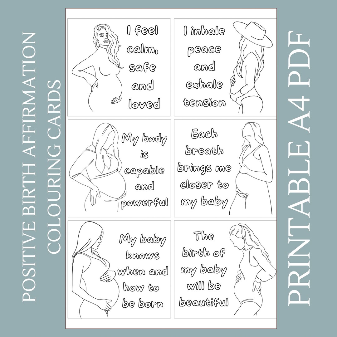 Positive Birth Affirmation Colouring Cards DIGITAL Download, Pregnancy Affirmations ...