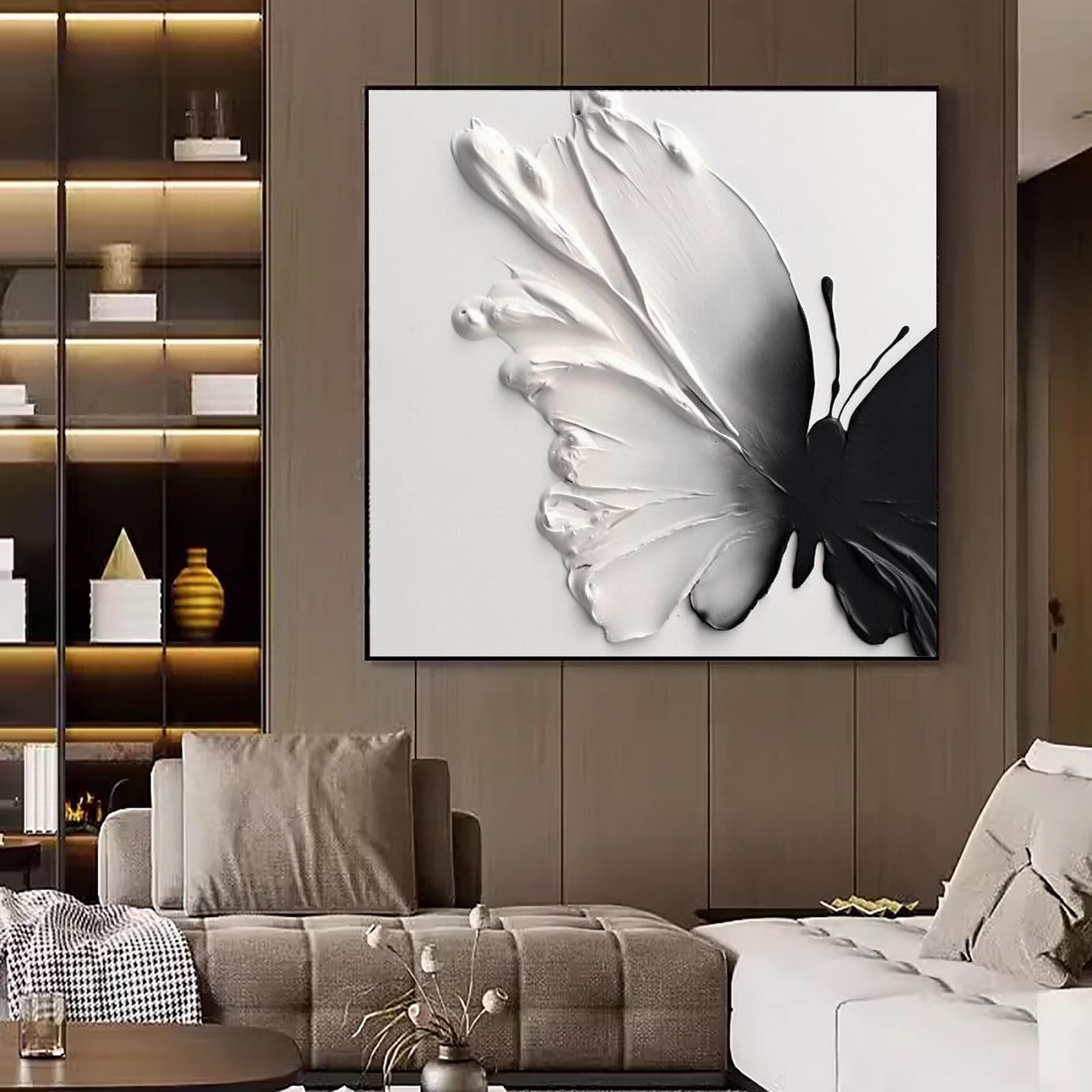 Large Texture Butterfly Acrylic Painting White Texture Butterfly Oil ...