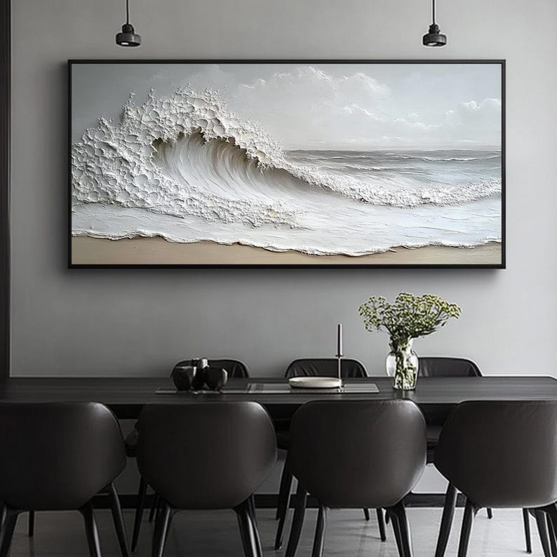 3D White Ocean Wave Painting, Abstract Seascape Wall Art, Living Room ...