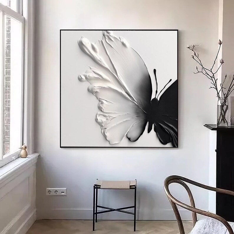 Large Texture Butterfly Acrylic Painting White Texture Butterfly Oil ...