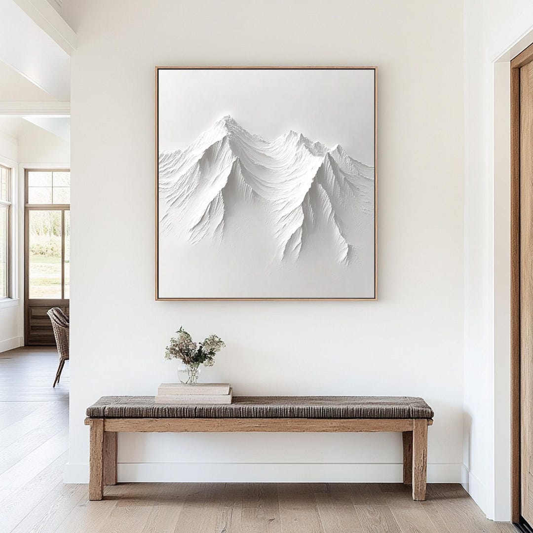 Large 3D White Mountain Painting, Plaster Wall Art, Minimal Canvas ...