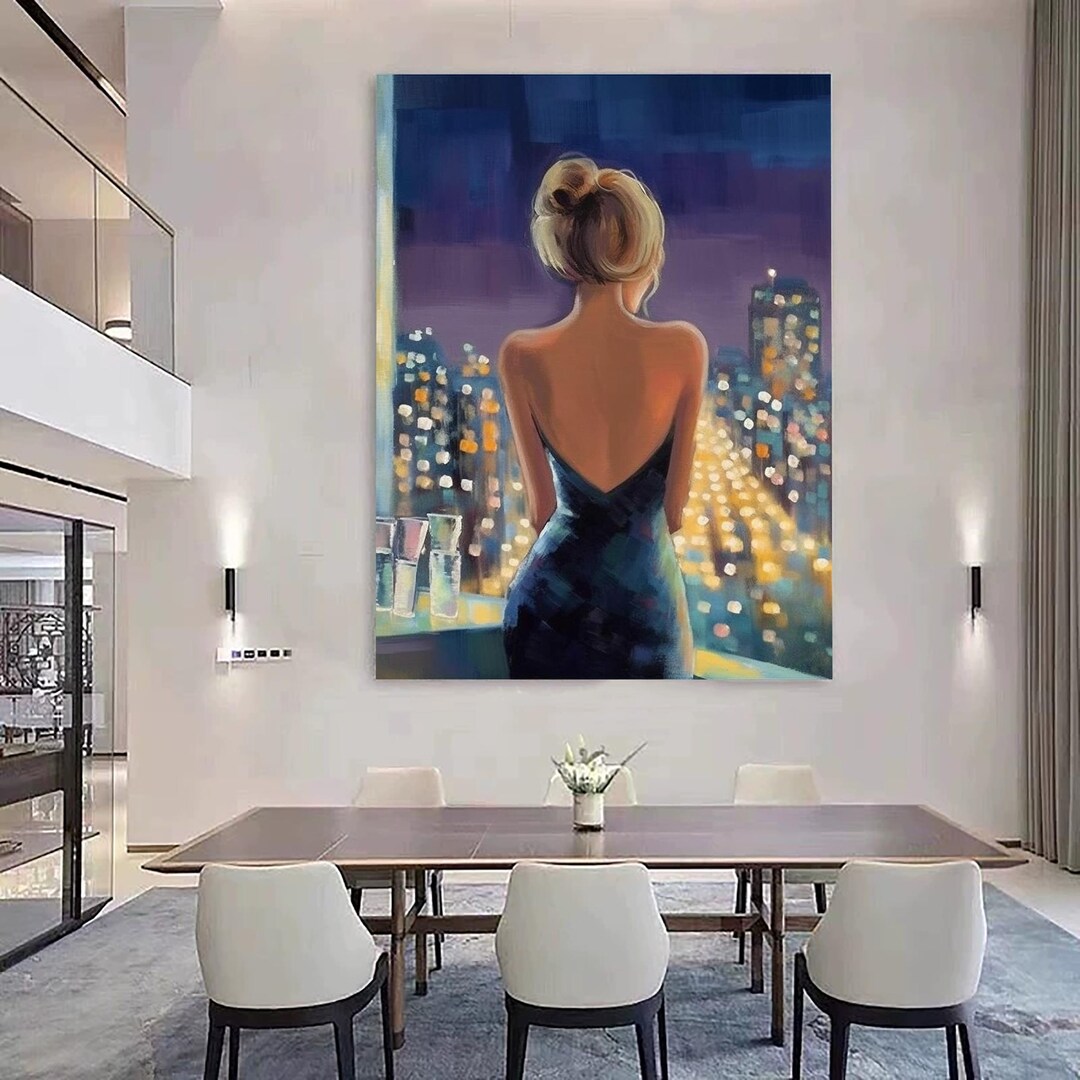 Beautiful Girl Back View Oil Painting Canvas Woman Wall Art Graceful ...