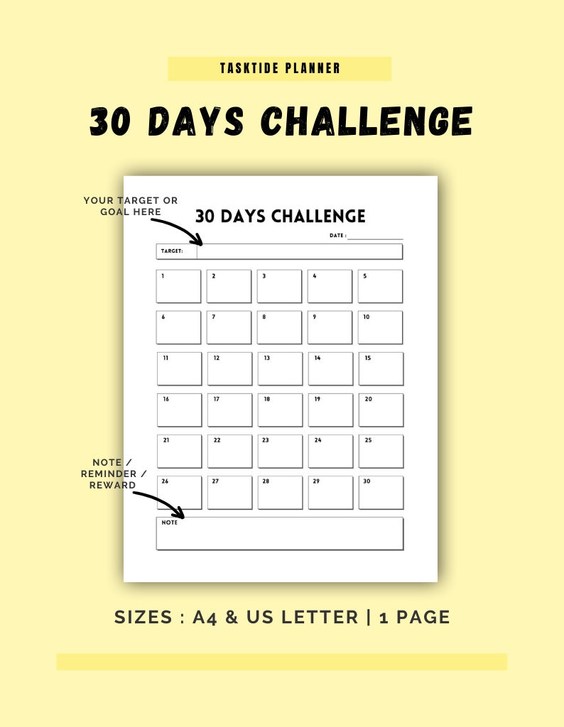 Printable 30 Days Challenge, Goal Setting, Progress Tracker, Minimalist ...