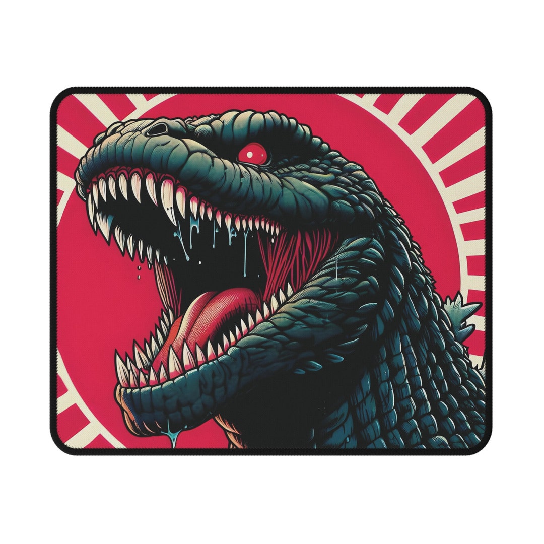 9.5" X 8" Godzilla Rising Sun Mouse Pad, Japanese Mouse Pad, Kaiju ...
