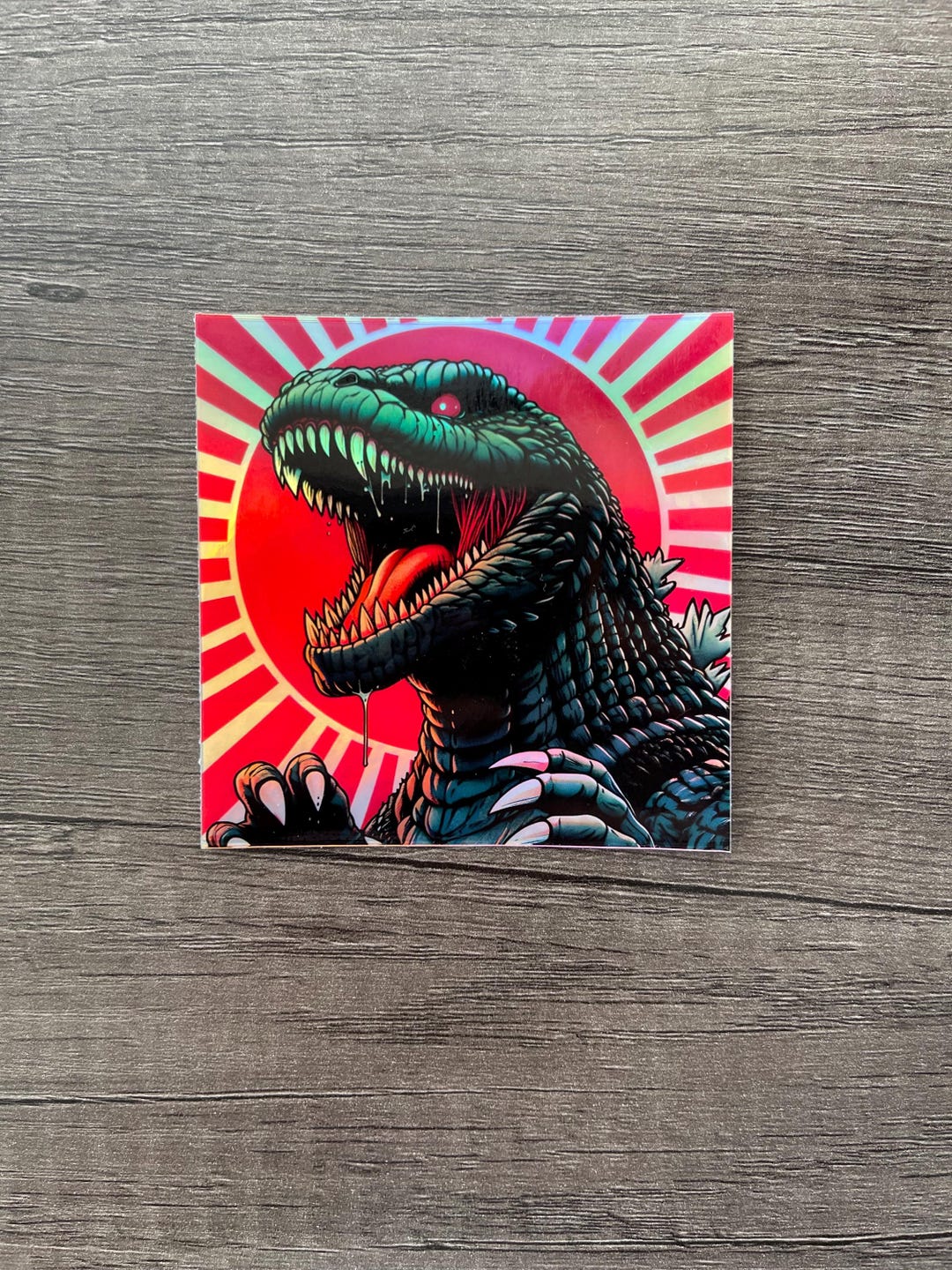 Holographic Anime Godzilla Rising Sun Waterproof Sticker, Monster ...