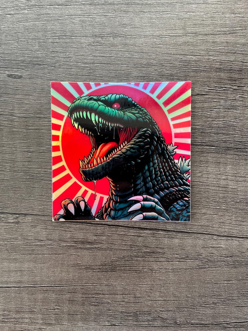 Holographic Anime Godzilla Rising Sun Waterproof Sticker, Monster ...