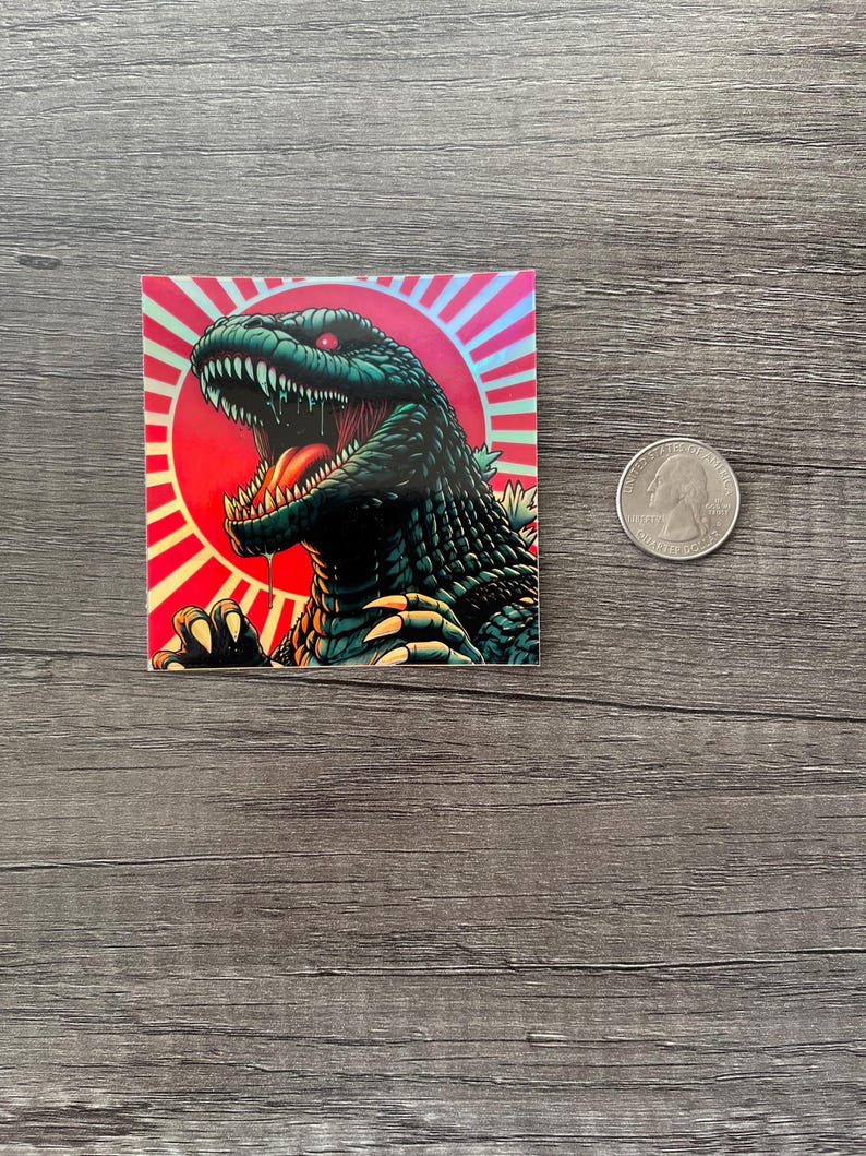Holographic Anime Godzilla Rising Sun Waterproof Sticker, Monster ...