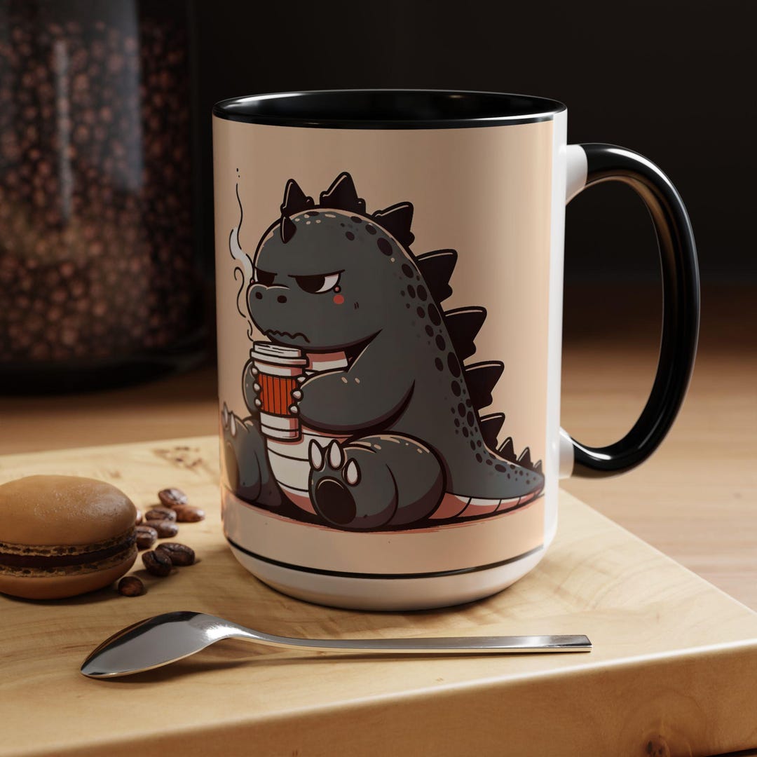 Grumpy Godzilla 15 Oz Mug, Kaiju Mug, Gojira Mug, Monster Mug, Anime ...