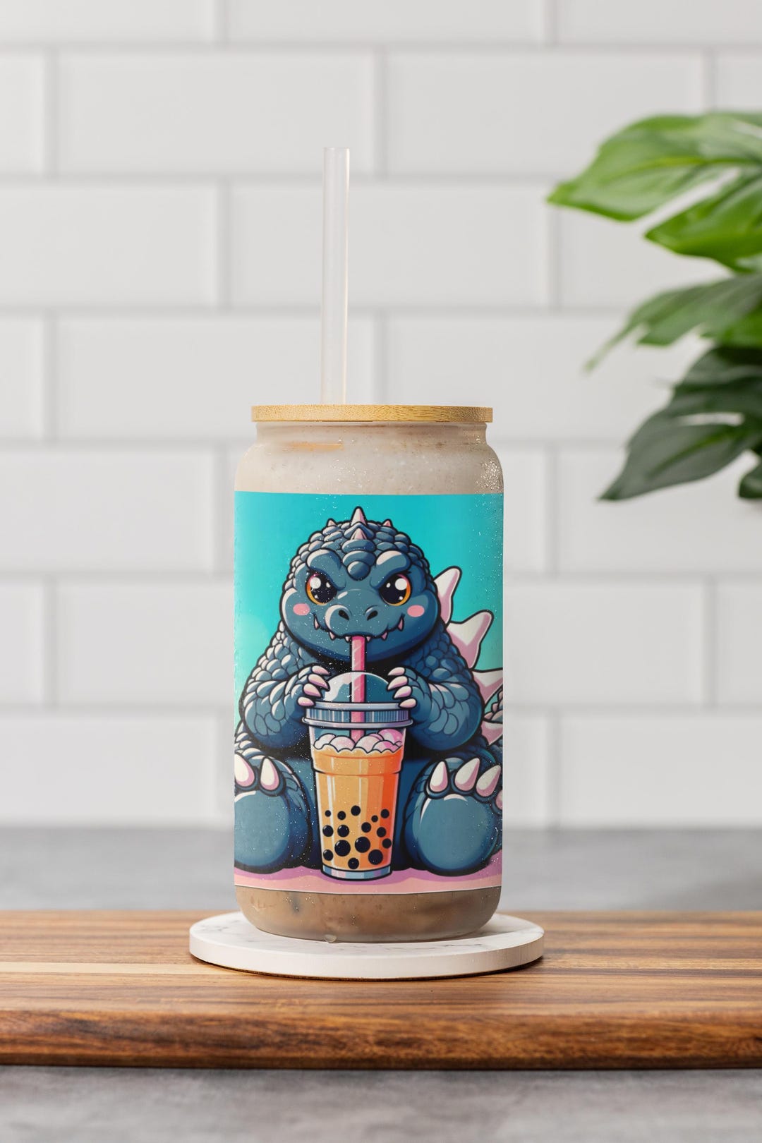 Cute Godzilla 16oz Sipper Glass, Kawaii Anime Sipper, Monster Sipper ...