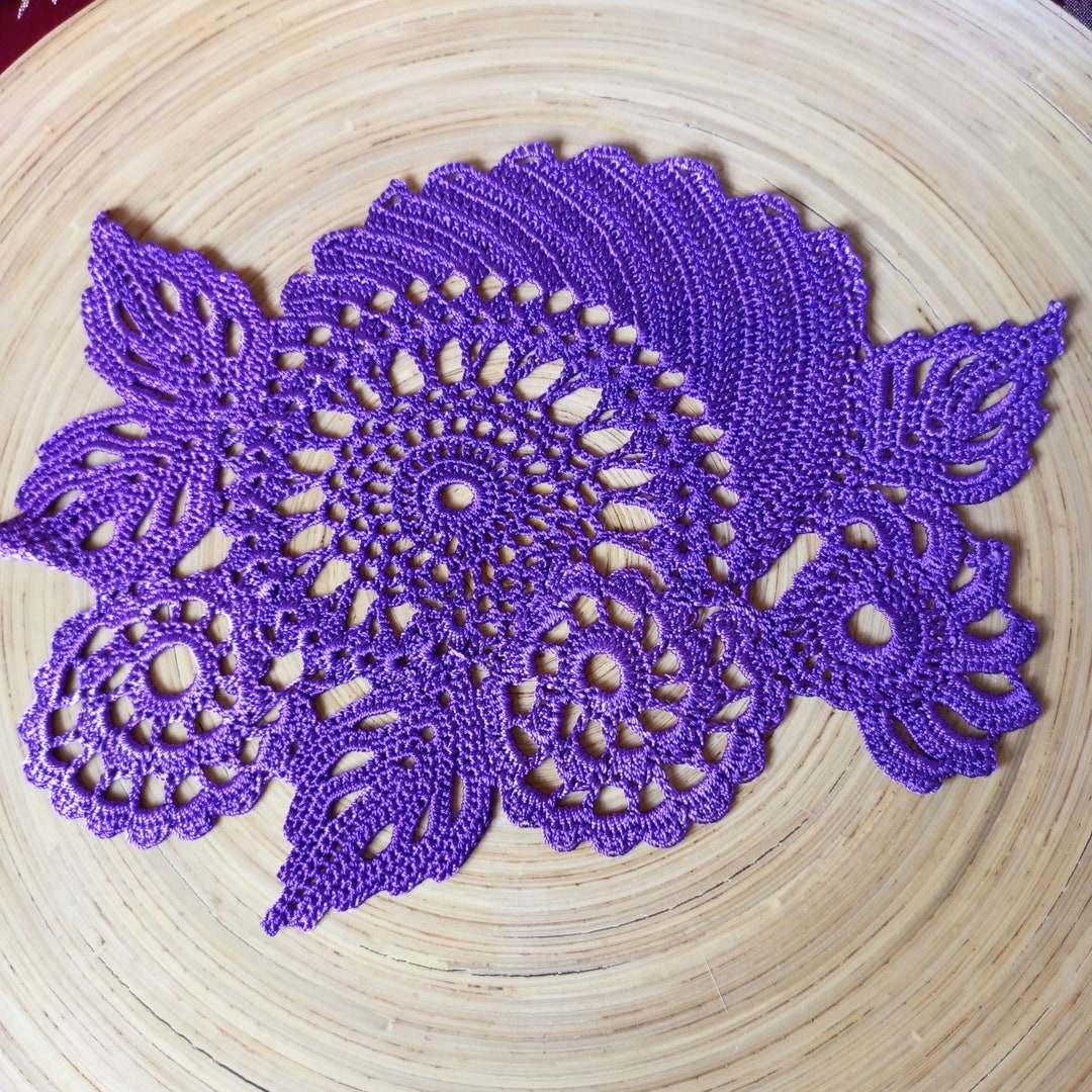 Violet Crochet Doily: Lace Table Centerpiece, 10x7 In - Etsy