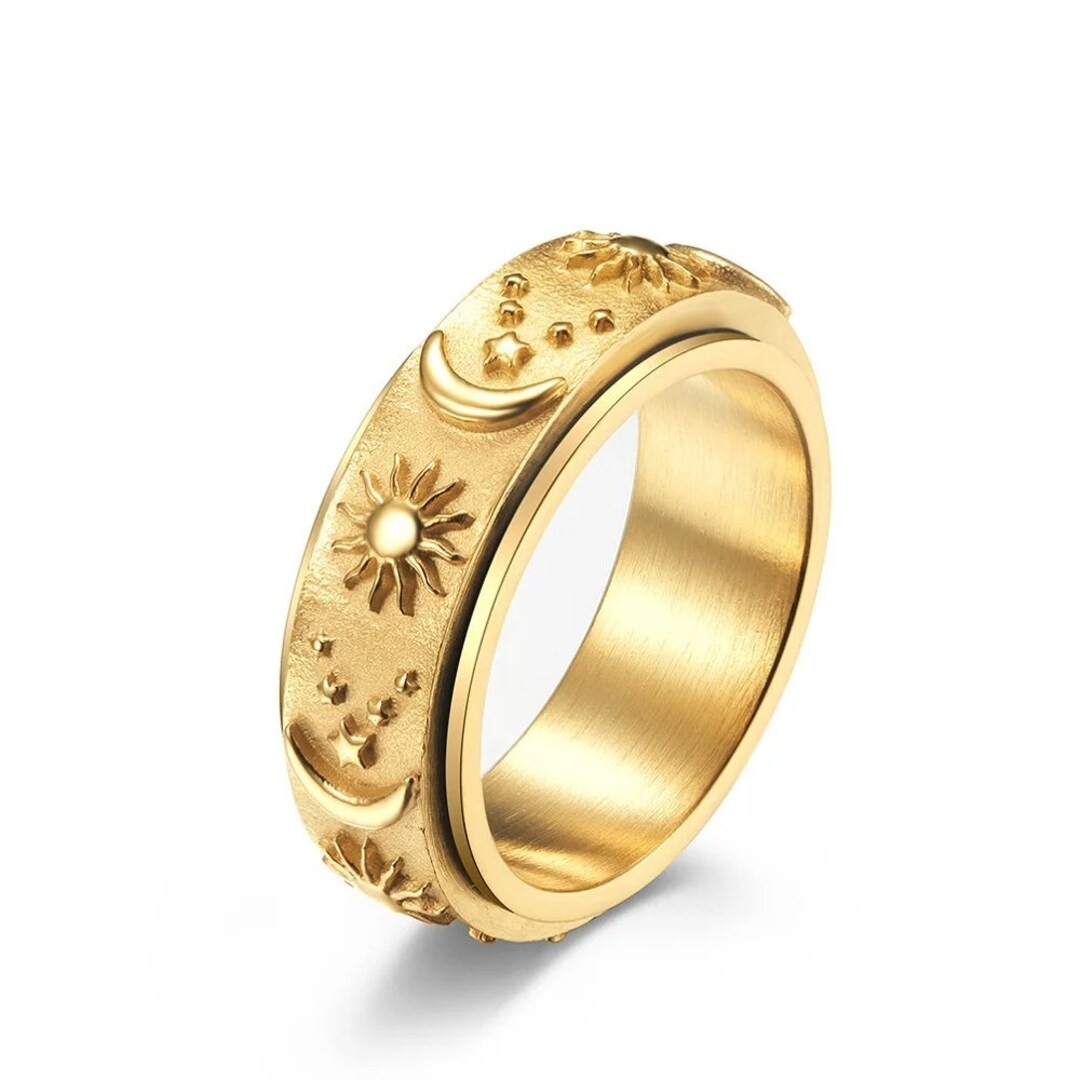 Star Moon Spinner Ring, Gift for Friend, Fidget Ring, Star Moon Sun ...