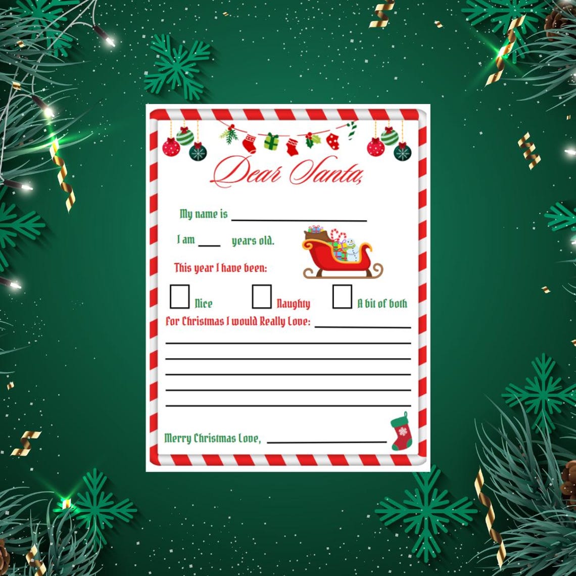 Letter to Santa Printable | Christmas Wish List for Kids | Dear Santa ...