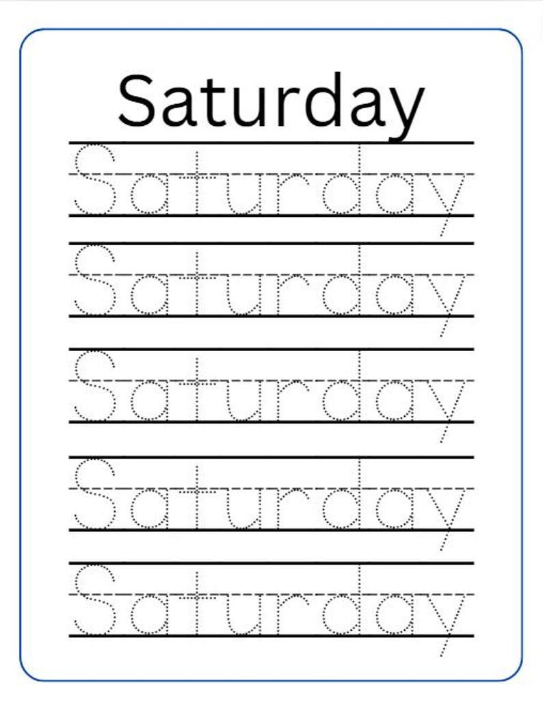 Days of the Week Printable Tracing Worksheet Handwriting Practice Kids ...