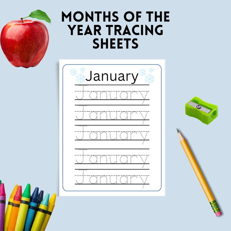 Months of the Year Tracing Worksheet Printable Handwriting Practice ...