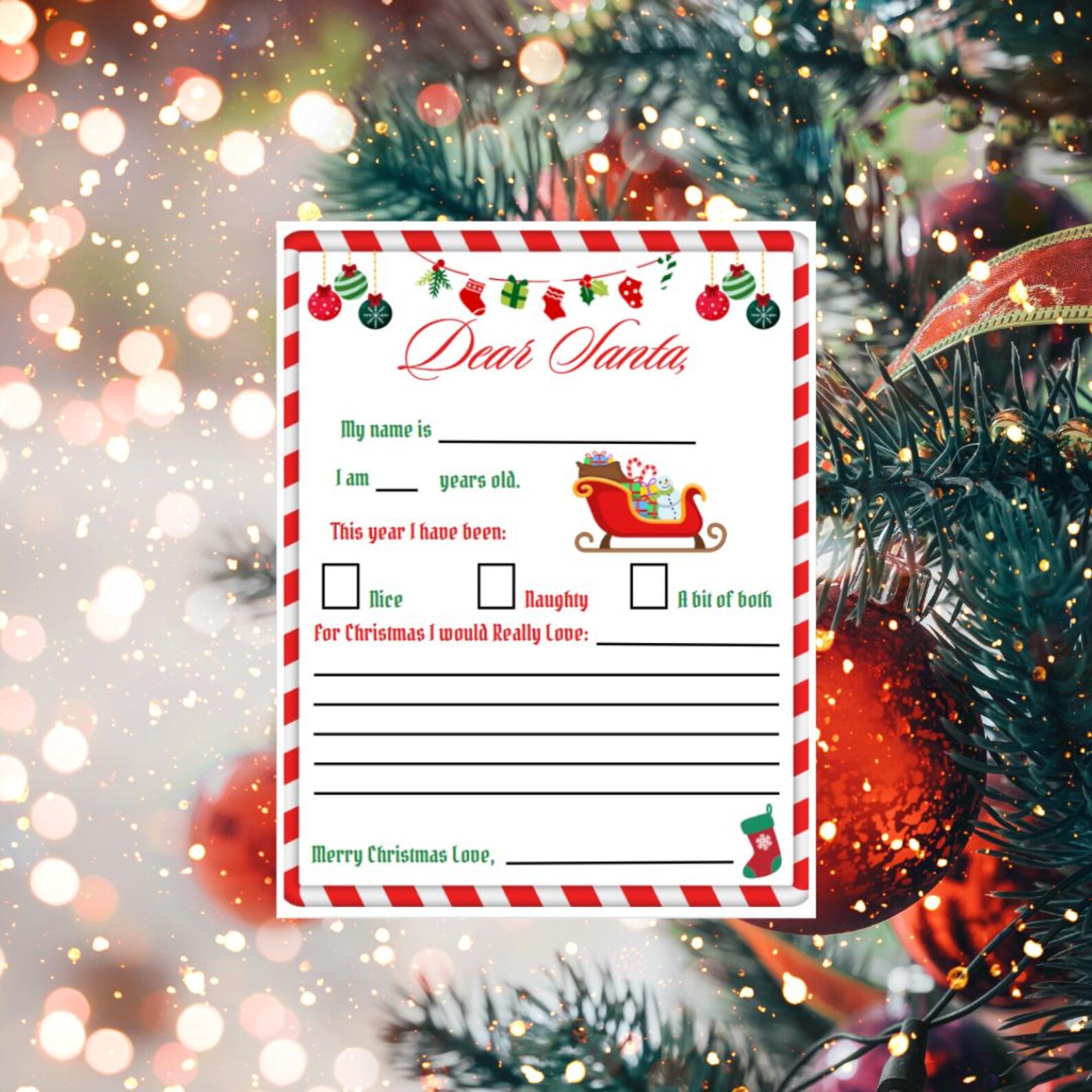 Letter to Santa Printable | Christmas Wish List for Kids | Dear Santa ...