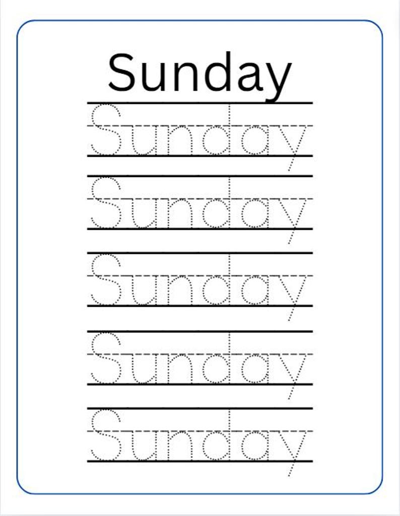 Days of the Week Printable Tracing Worksheet Handwriting Practice Kids ...
