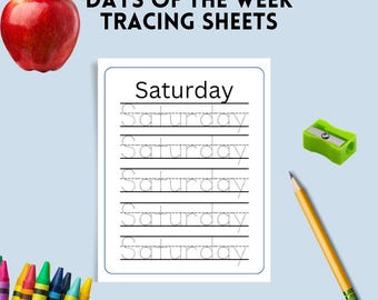 Days of the Week Printable Tracing Worksheet Handwriting Practice Kids ...