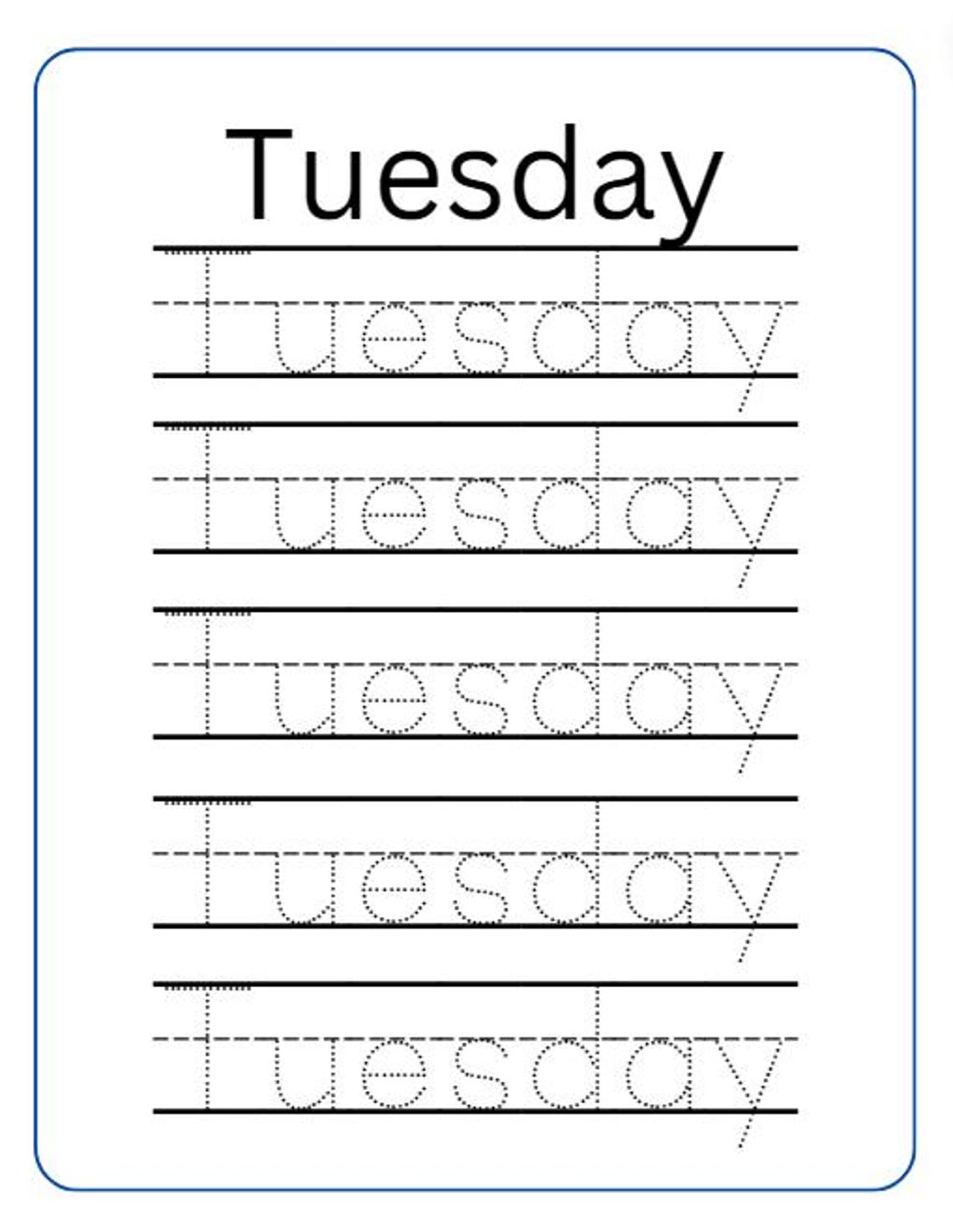 Days of the Week Printable Tracing Worksheet Handwriting Practice Kids ...