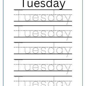 Days of the Week Printable Tracing Worksheet Handwriting Practice Kids ...