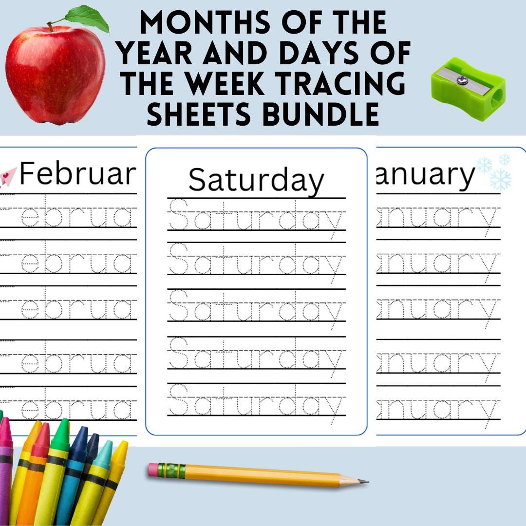 Months of the Year & Days of the Week Tracing Bundle Editable ...
