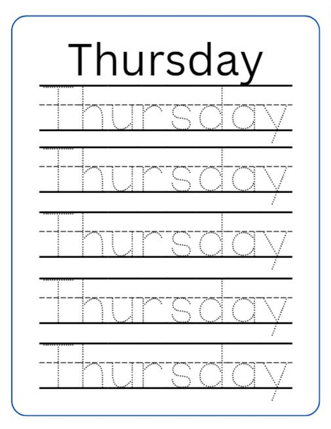 Days of the Week Printable Tracing Worksheet Handwriting Practice Kids ...