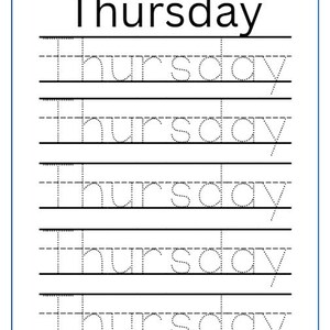 Days of the Week Printable Tracing Worksheet Handwriting Practice Kids ...