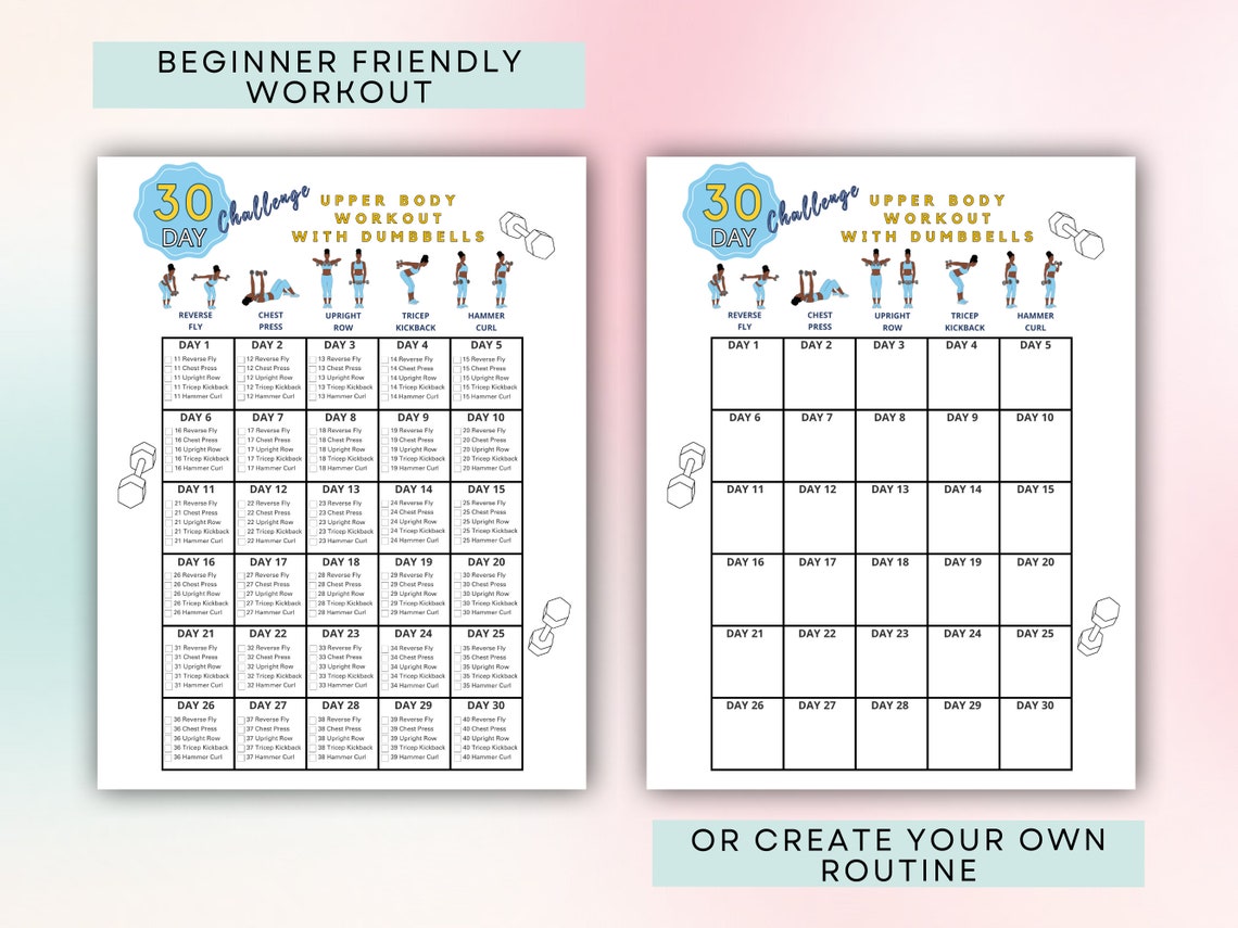 30 Day Challenge Upper Body Workout, Dumbbell Challenge, Fitness Guide ...