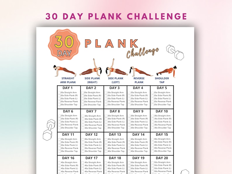 30 Day Plank Challenge, Plank Guide, Home Workout, Workout Plan ...