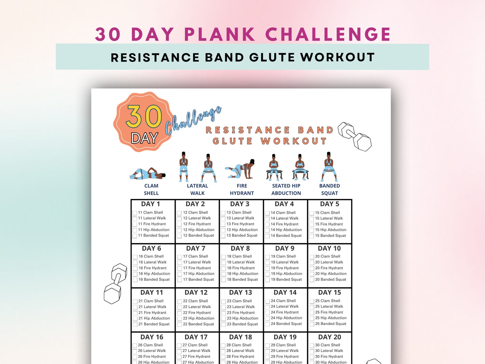 30 Day Challenge Resistance Band Glute Workout, Home Workout, Booty ...