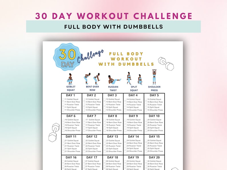 30 Day Challenge Full Body Workout, Fitness Guide, Dumbbell Challenge ...