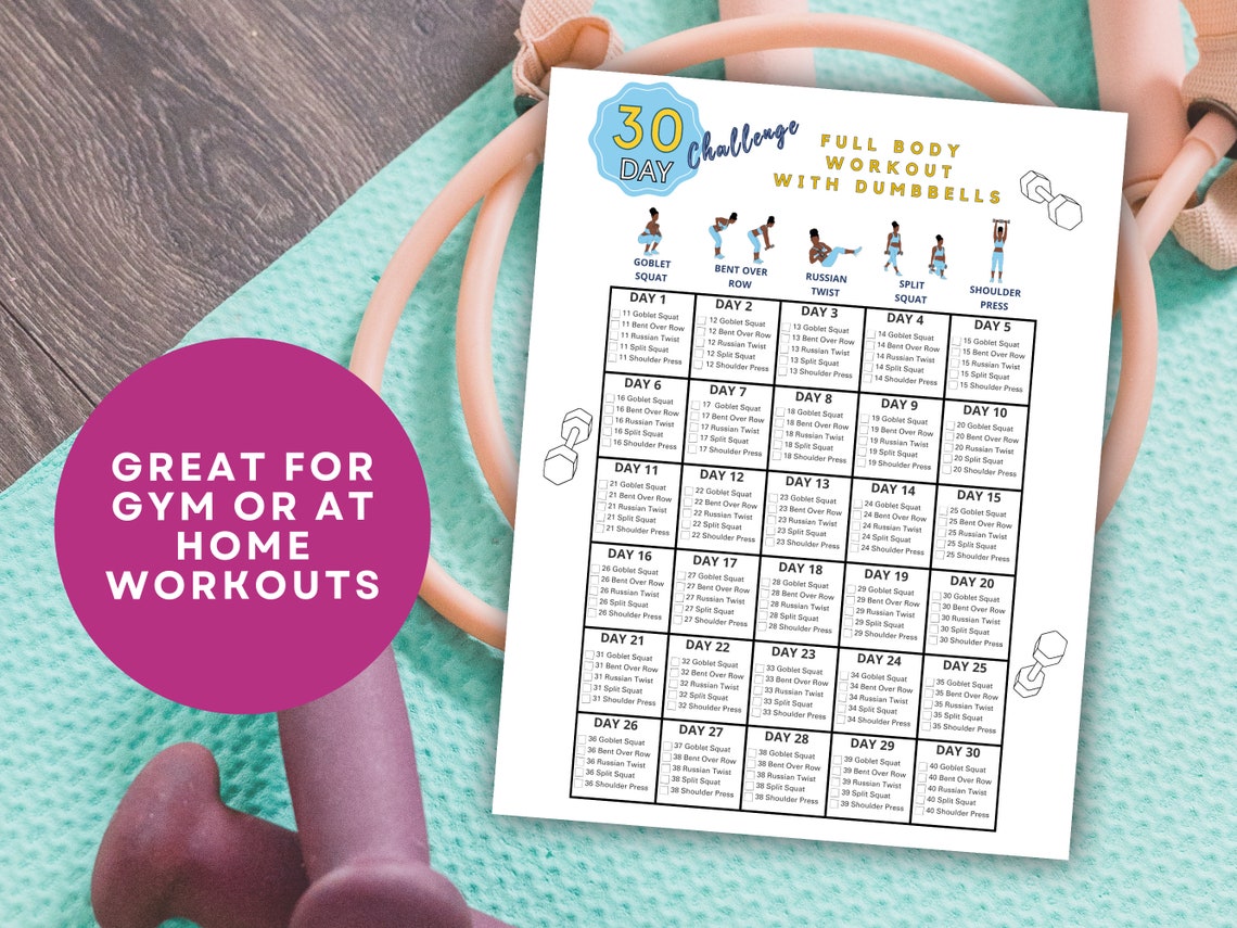 30 Day Challenge Full Body Workout, Fitness Guide, Dumbbell Challenge ...