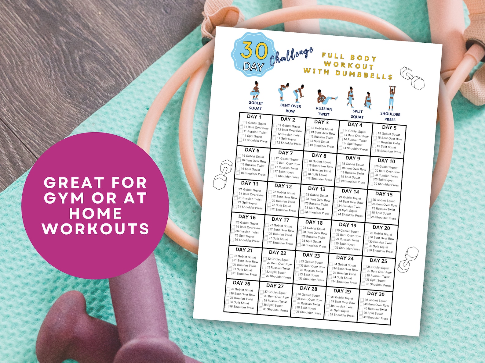 30 Day Challenge Full Body Workout, Fitness Guide, Dumbbell Challenge ...