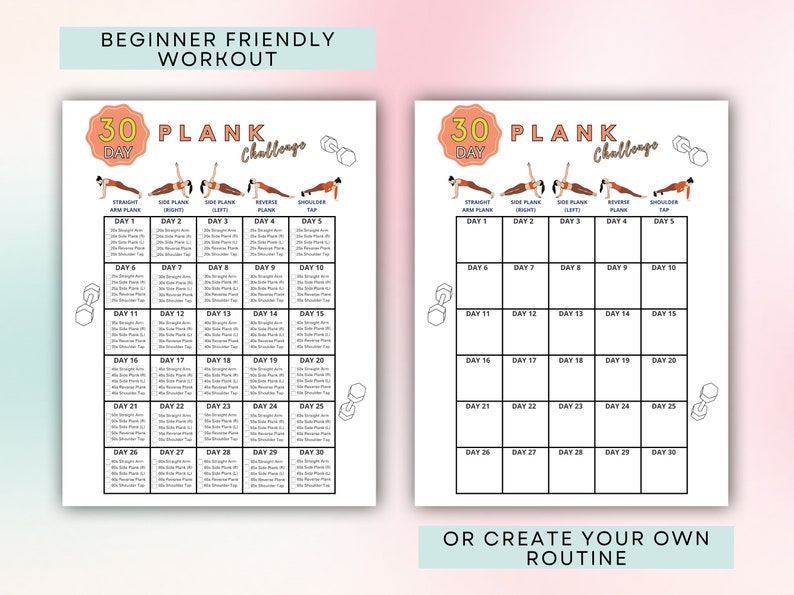 30 Day Plank Challenge, Plank Guide, Home Workout, Workout Plan ...